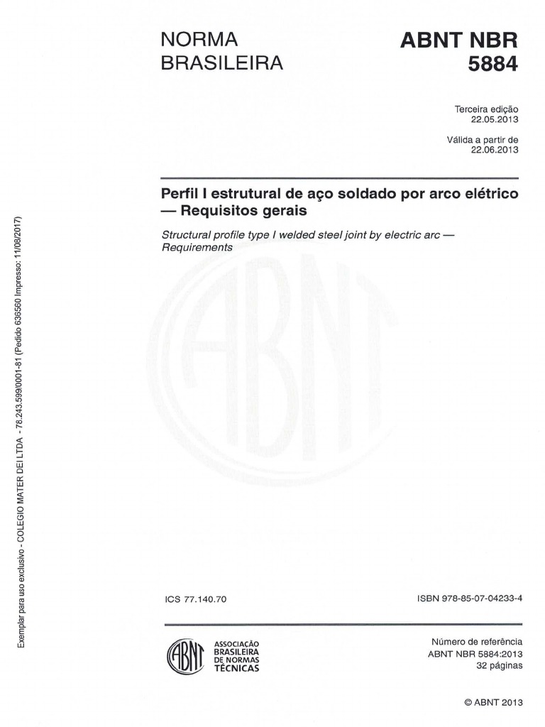 ABNT NBR 5884-2013 - Perfil I Estrutural de Aço Soldado Por Arco ...