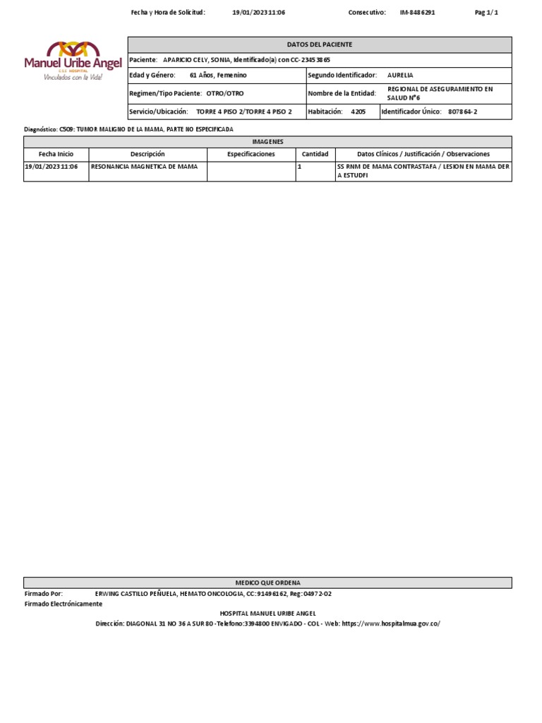 AYUDA DX APARICIO CELY, SONIA, Identificado (A) Con CC-23453865 | PDF