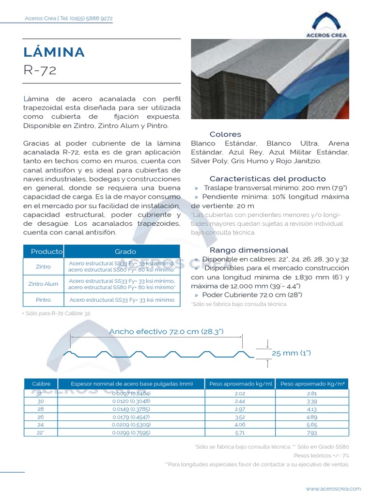 Lamina r72 Fichatecnica Aceroscrea | PDF | Acero estructural