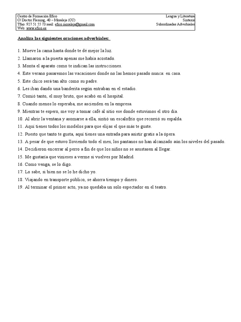 Oraciones Adverbiales Mezcladas | PDF