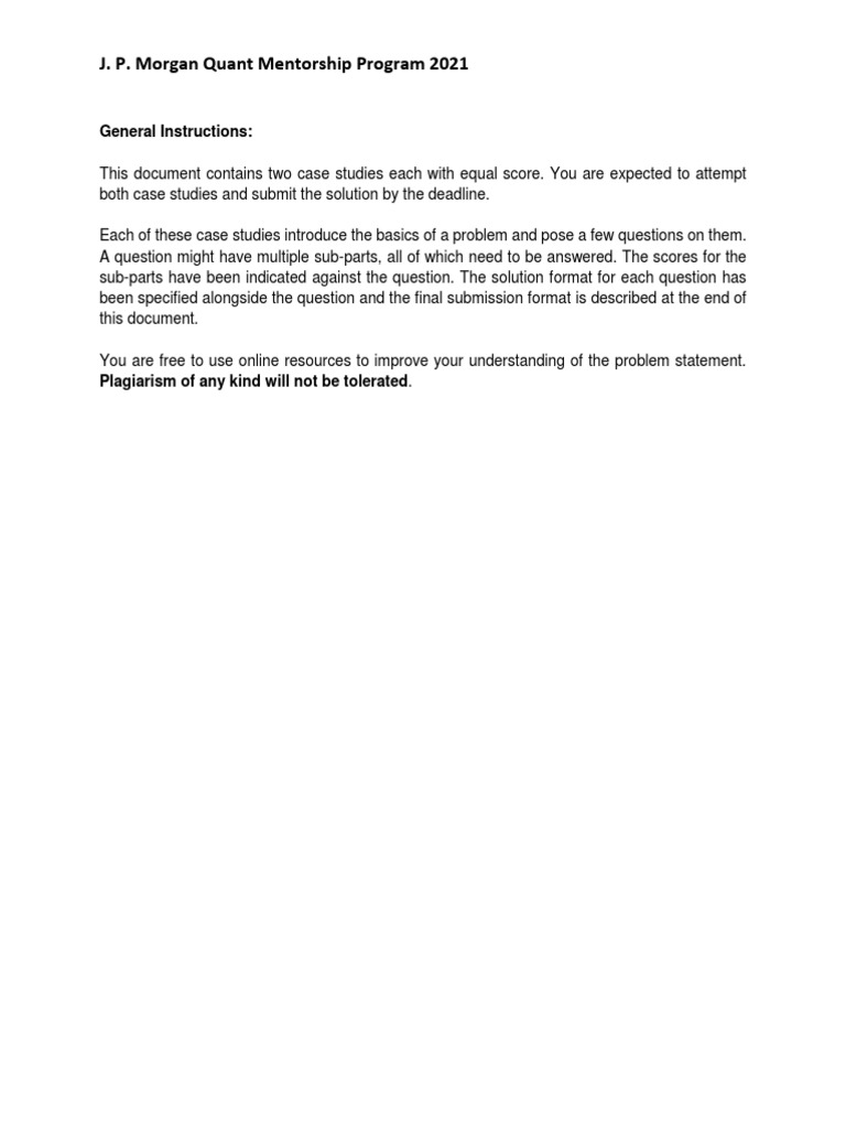 JPM Quant Mentorship Case Study 2021 | PDF | Option (Finance) | Put Option