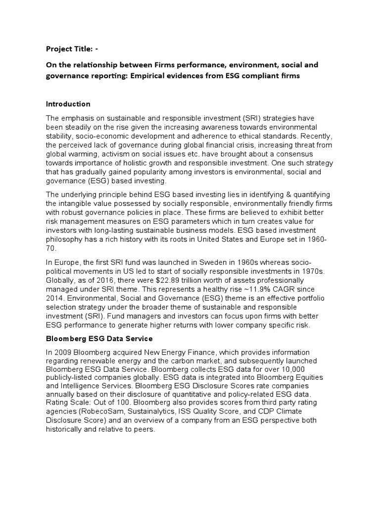 Project Outline | PDF | Investing | Economies