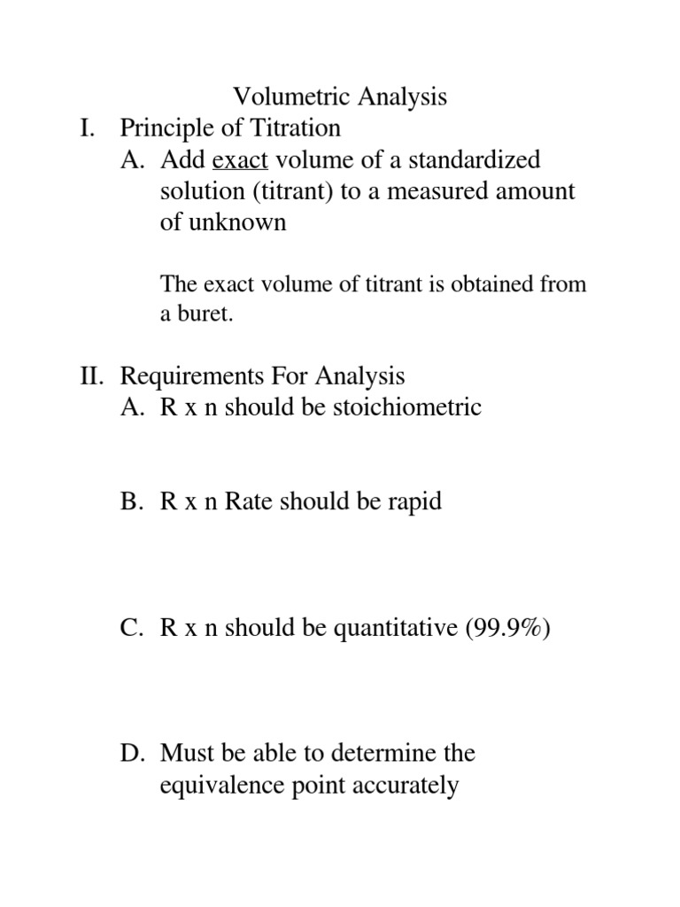 Intro To Volumetric Analysis | PDF | Titration | Chemistry