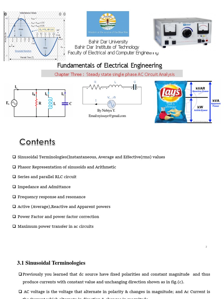 Chapter 3 Steady State Single Phase AC Circuit Analysis Part 1 | PDF | Phase (Waves) | Root Mean ...