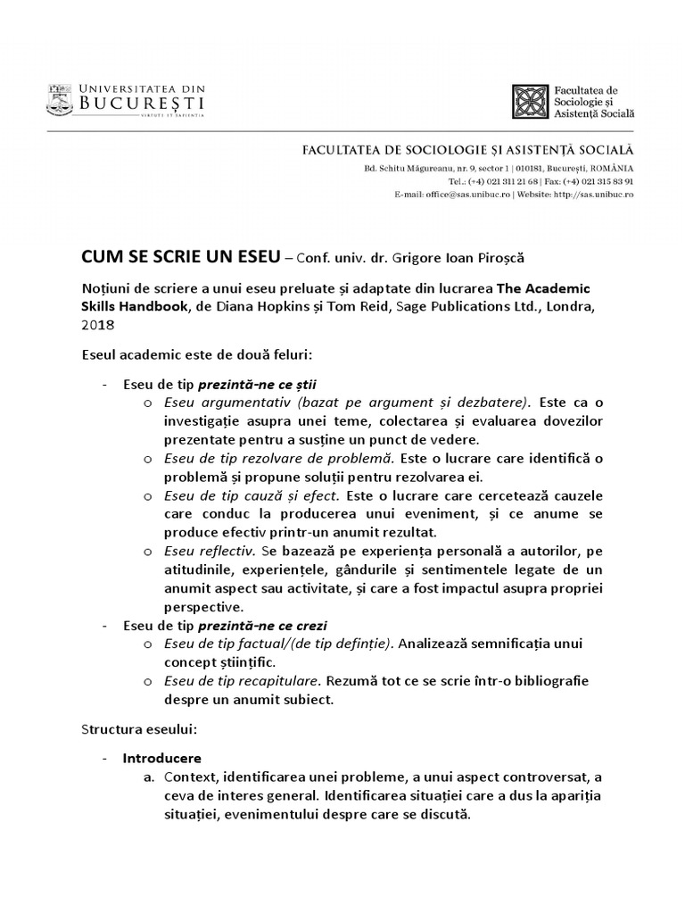 Cum Se Scrie Un Eseu | PDF