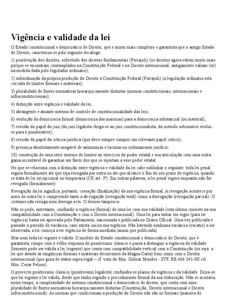 Vigência E Validade Da Lei Pdf Lei Estatutária Constituição