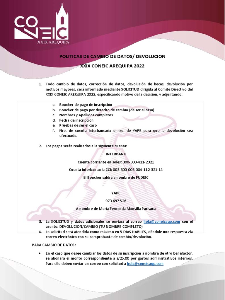 Politica de Cambios y Devoluciones Coneic 2022 | PDF