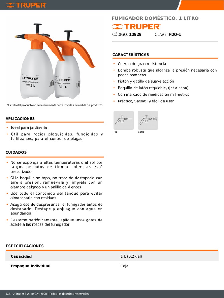 Fumigador Doméstico, 1 Litro: Características | PDF