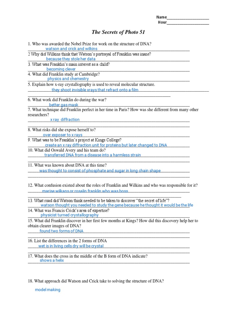 Kami Export - The Secrets of Photo 51 Video Questions | PDF | Biology | Molecular Biology