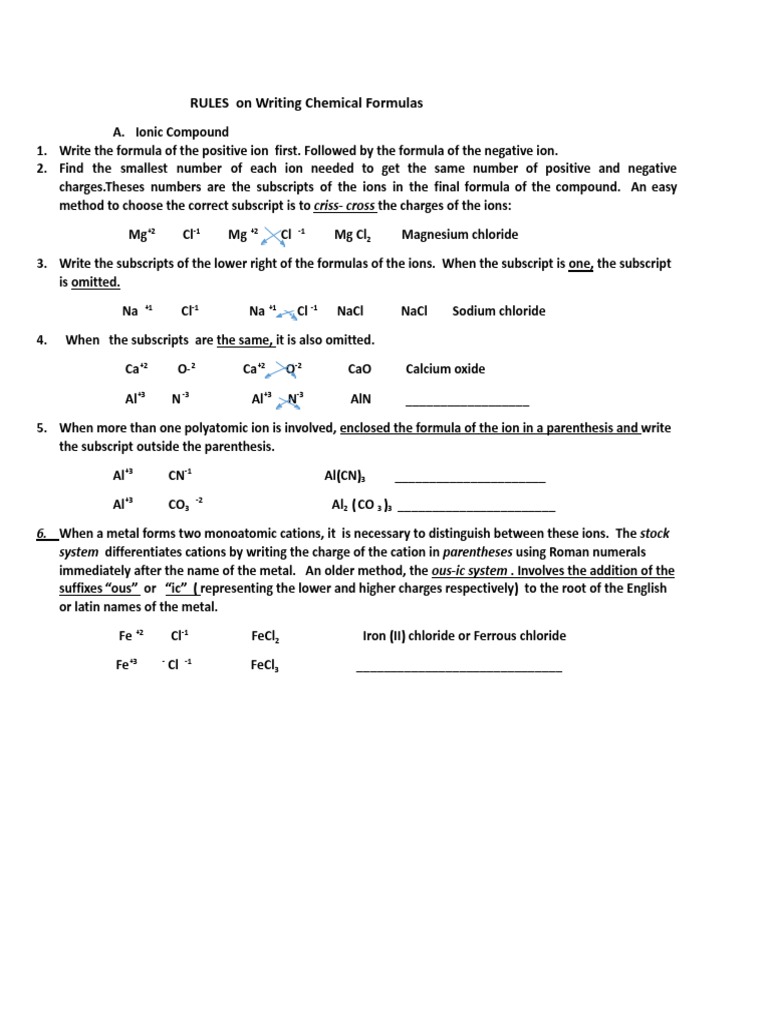 RULES On Writing Chemical Formulas | PDF