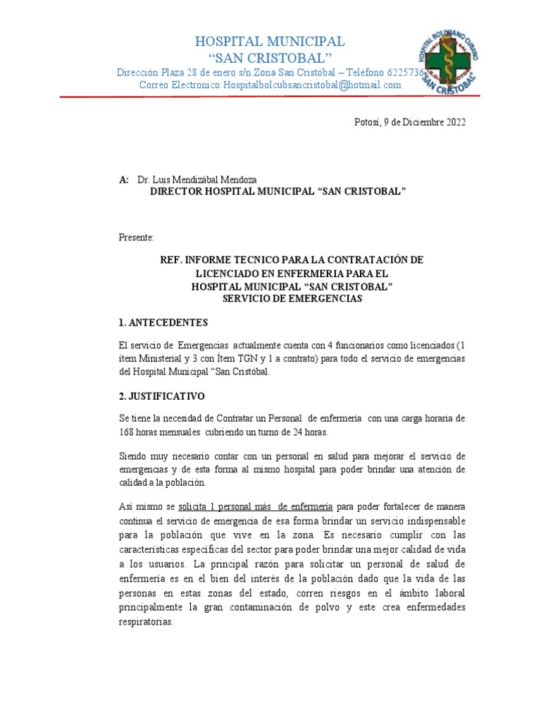 Modelo de Informe Tecnico | PDF | Hospital | Enfermería