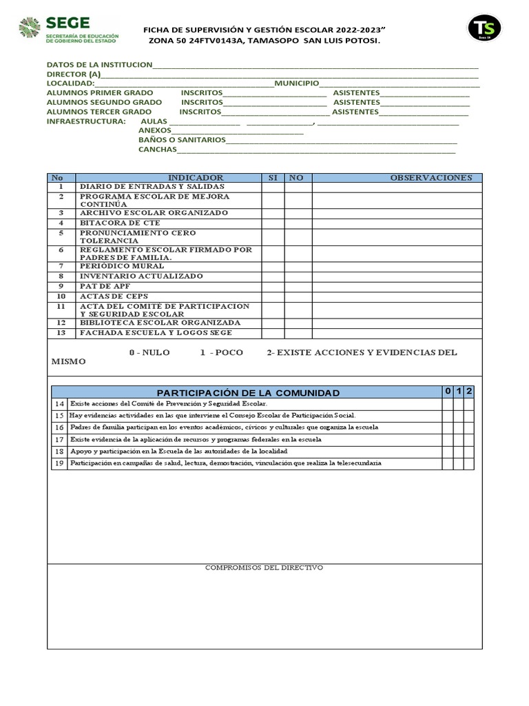 Ficha Tecnica de Supervision de Escuelas 2022 | PDF | Salón de clases ...