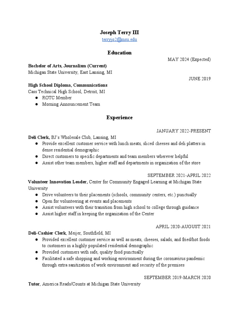 Joseph Terry Iiis Resume 2023 Cas 112 | PDF | Schools | Teachers