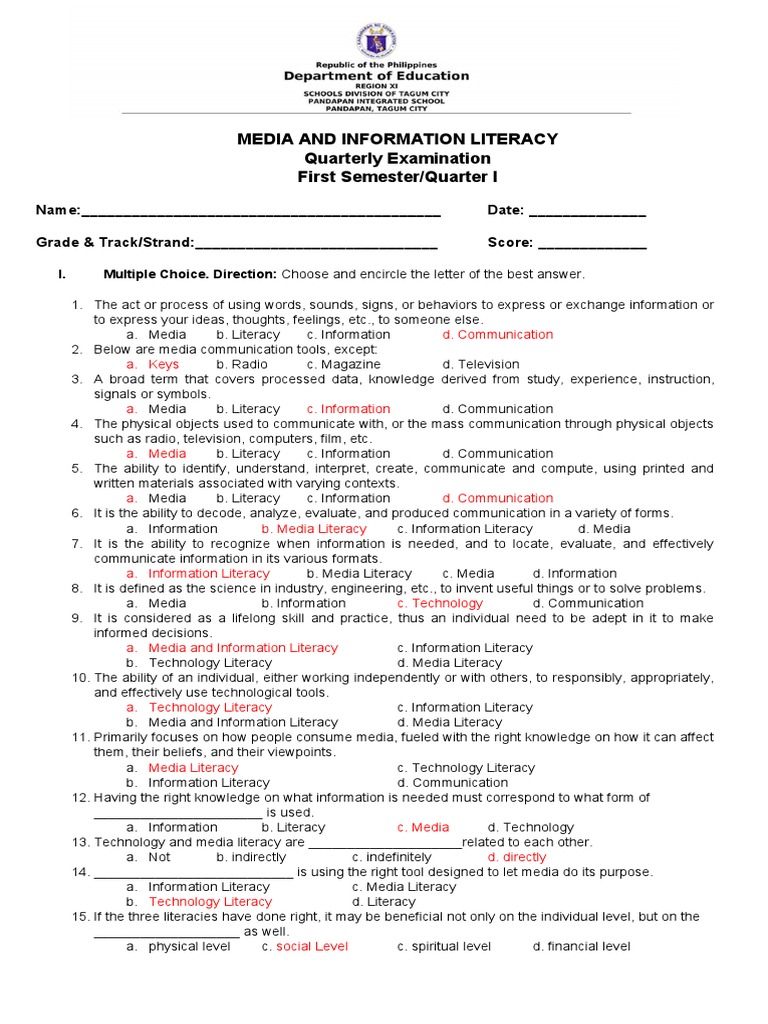 Media and Information Literacy Quarterly 1st With Answerkey | PDF ...