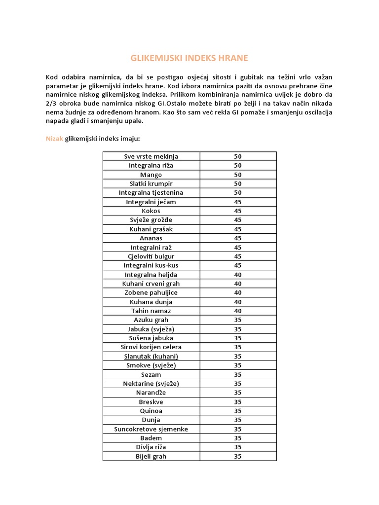 GLIKEMIJSKI INDEKS HRANE Update | PDF