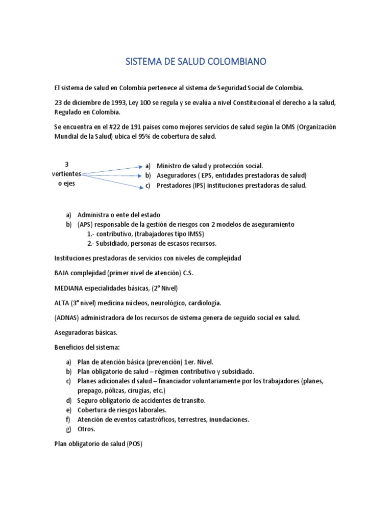 Sistema De Salud En Colombia Pertenece Al Sistema De Seguridad Social