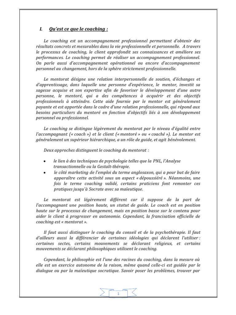 Rapport Coaching | PDF | Mentorat | Sciences comportementales