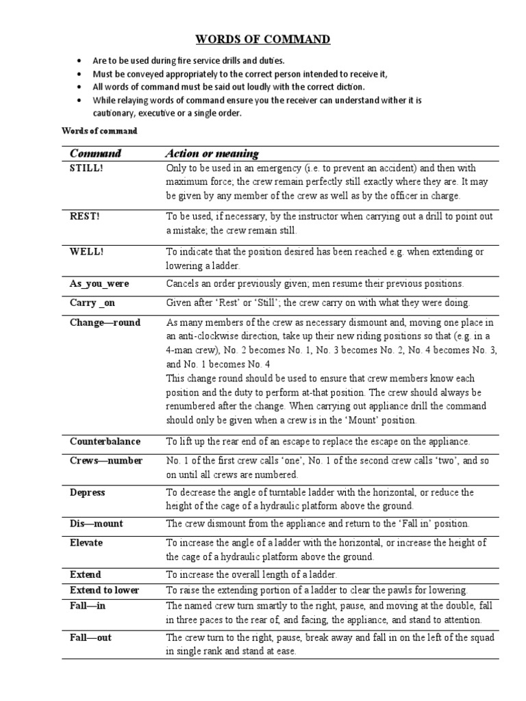 Words of Command - 001 | PDF | Fire Engine | Manufactured Goods