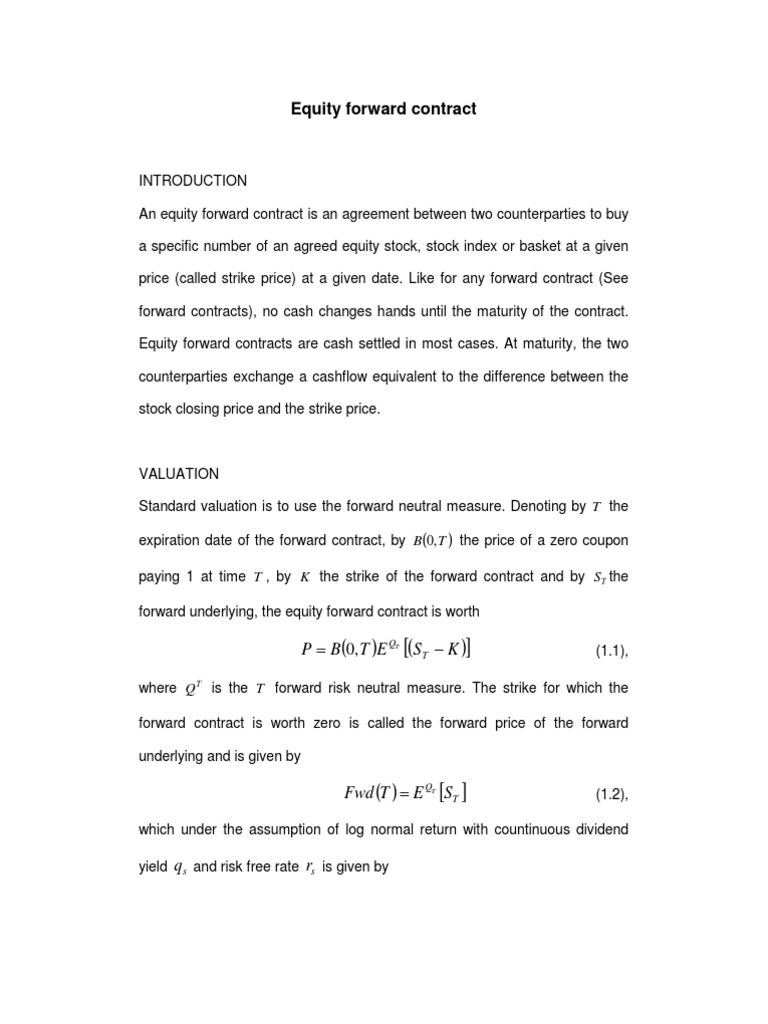 Equity Forward Contract | PDF | Futures Contract | Stocks