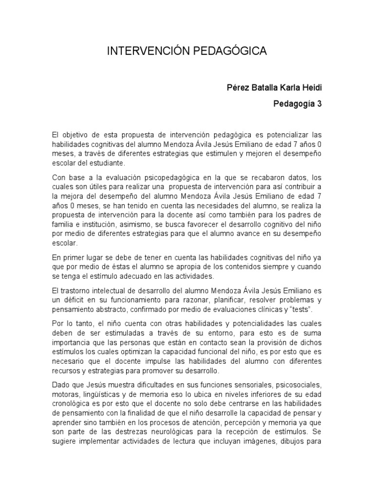 Intervención Pedagógica | PDF