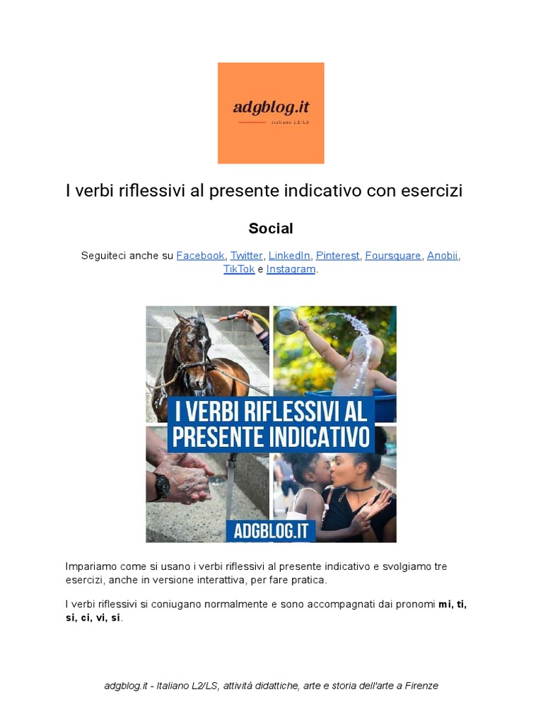 I Verbi Riflessivi Al Presente Indicativo Con Esercizi | PDF