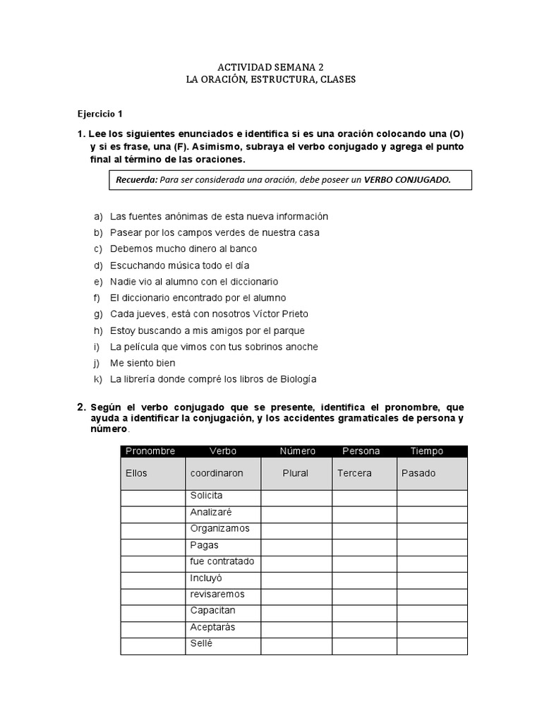 Análisis de Oraciones y Verbos Conjugados | PDF | Verbo | Oración ...