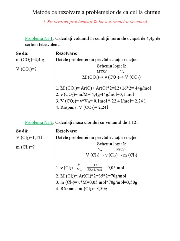 Metode de Rezolvare A Problemelor de Calcul La Chimie | PDF
