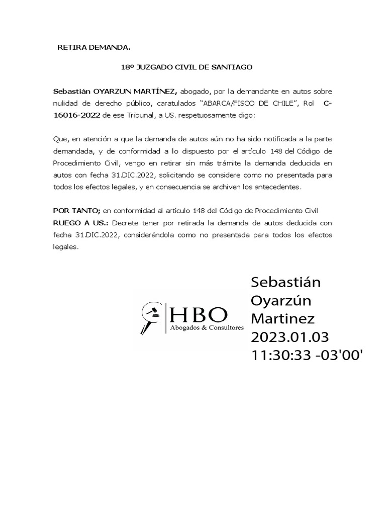 Solicitud de Retiro de Demanda Civil | PDF