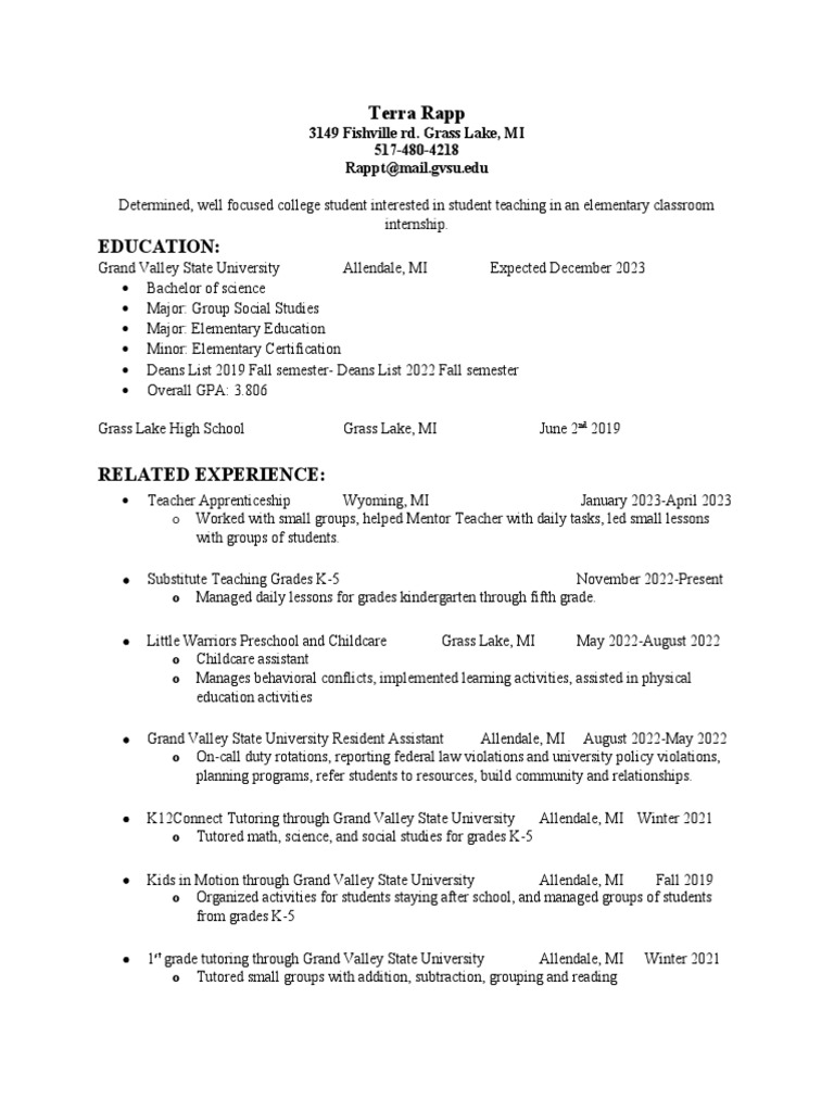 Updated Resume | PDF | Child Care | Teachers