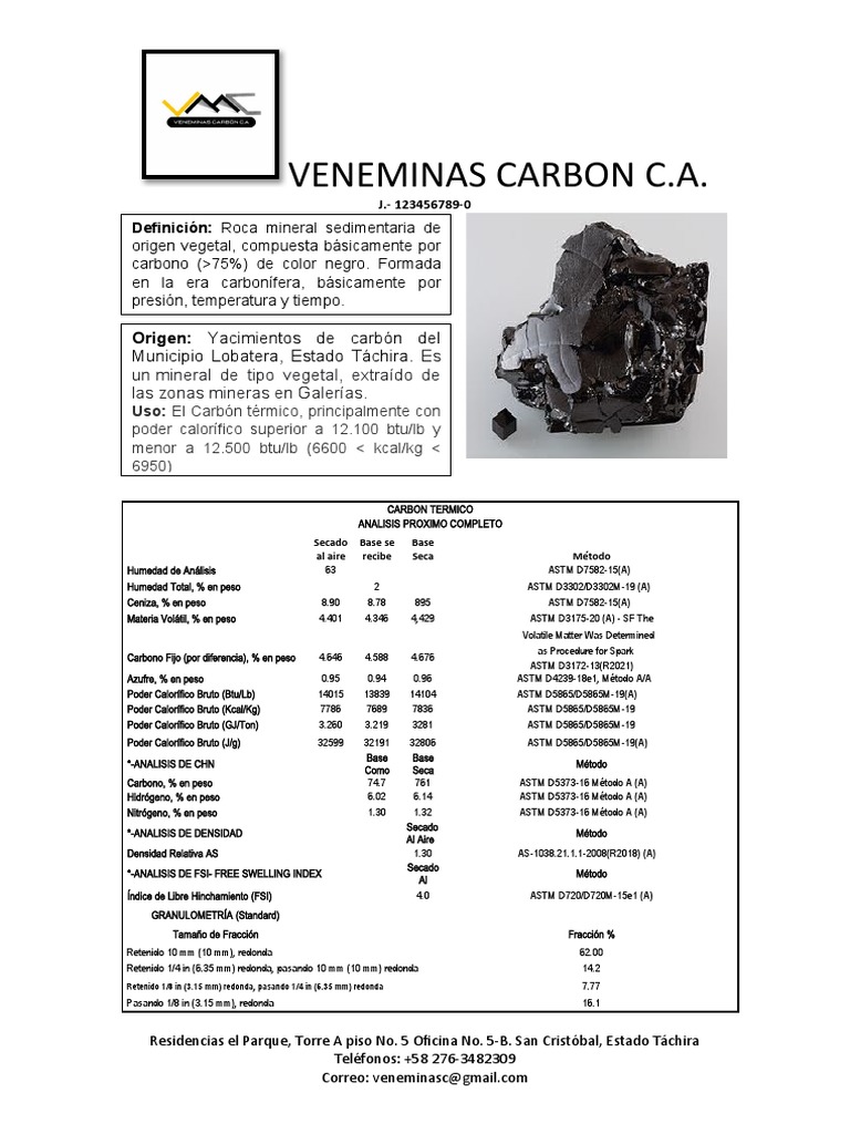 CARBON TERMICO Ficha Tecnica | PDF | Carbón | Cantidades fisicas