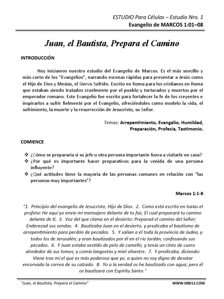 Estudio 1 Juan El Bautista Marcos 1 1 - 8 | PDF | Juan el Bautista | Jesús