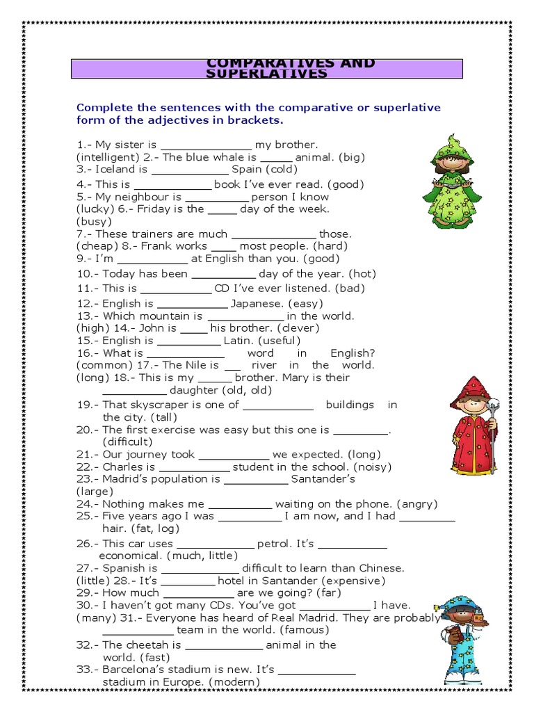Comparative and Superlative Exercises | PDF | Young Adult