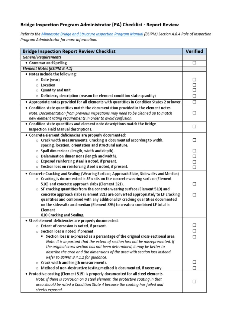 Bridge Inspection Report Review Checklist | PDF | Building Engineering ...