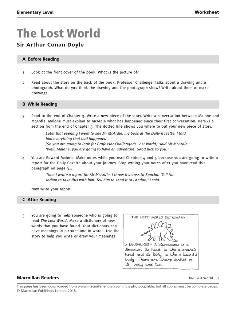 The Lost World Worksheet | PDF