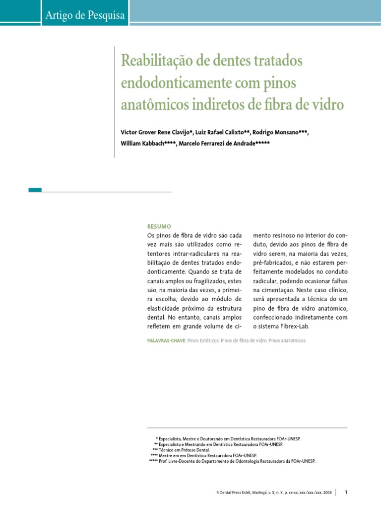 Reabilitacao de Dentes Tratados Endodont | PDF | Dente | Materiais
