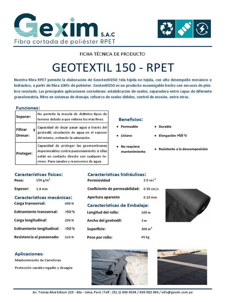Ficha Tecnica Geotextil 150g Jun22 | PDF | Materiales