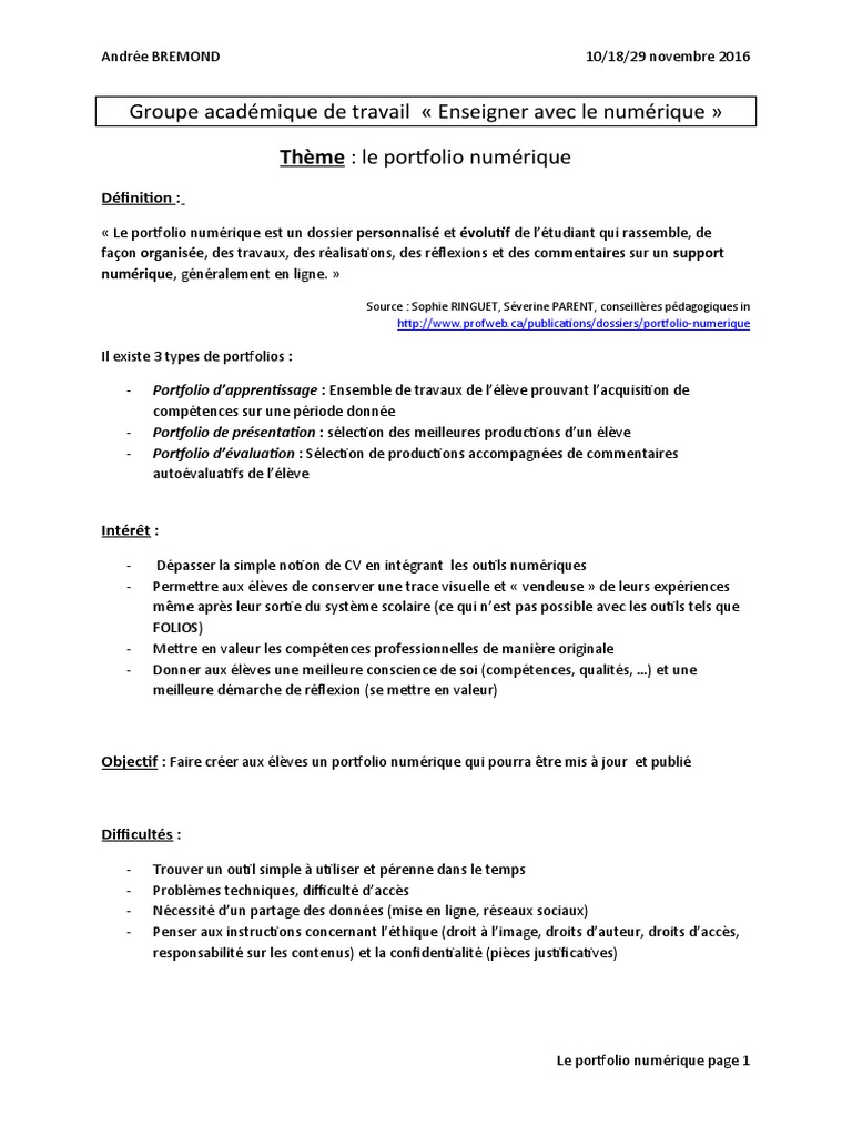 Création d'un Portfolio Numérique Étudiant | PDF | la communication