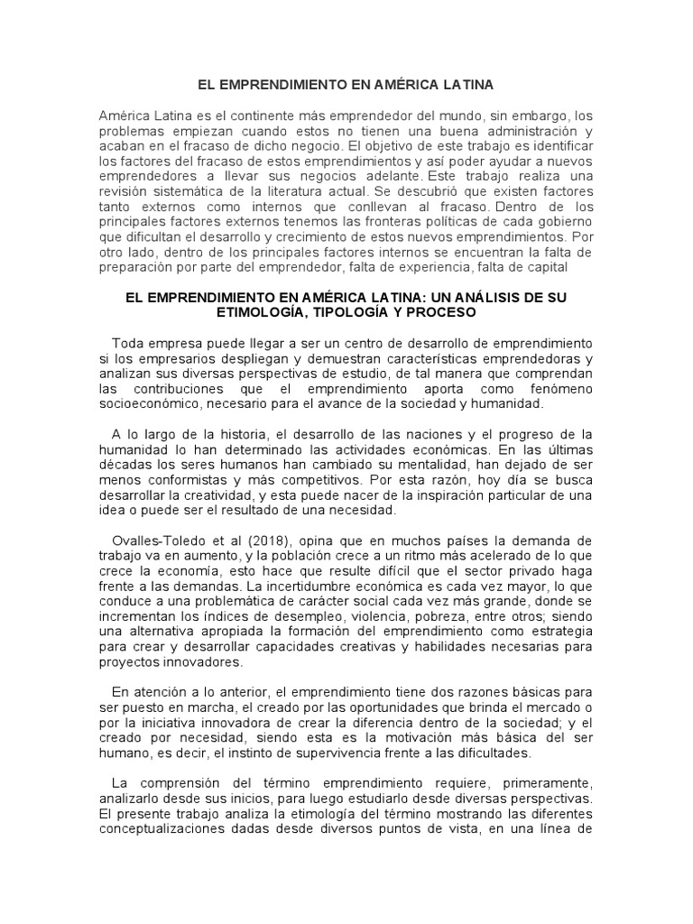 1 El Emprendimiento en América Latina | PDF | Iniciativa empresarial ...