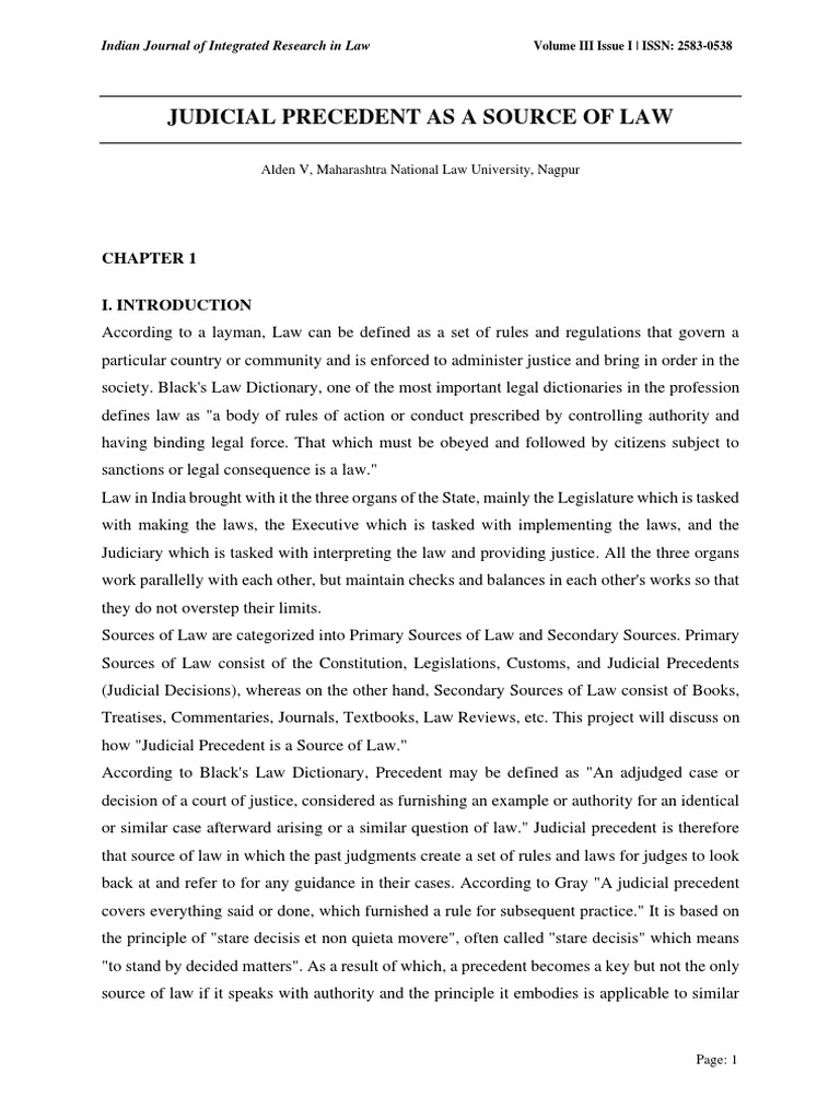 Judicial Precedent As A Source of Law | PDF | Precedent | Sources Of Law