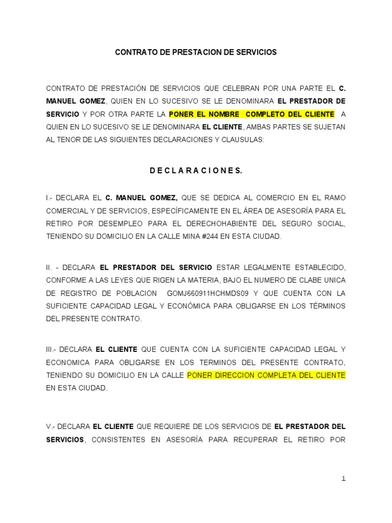 Contrato de Prestacion de Servicios Editable | PDF
