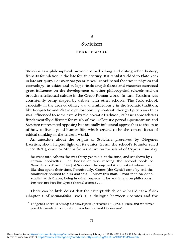 Stoicism: Ethics and Nature in Inwood | PDF | Stoicism | Virtue