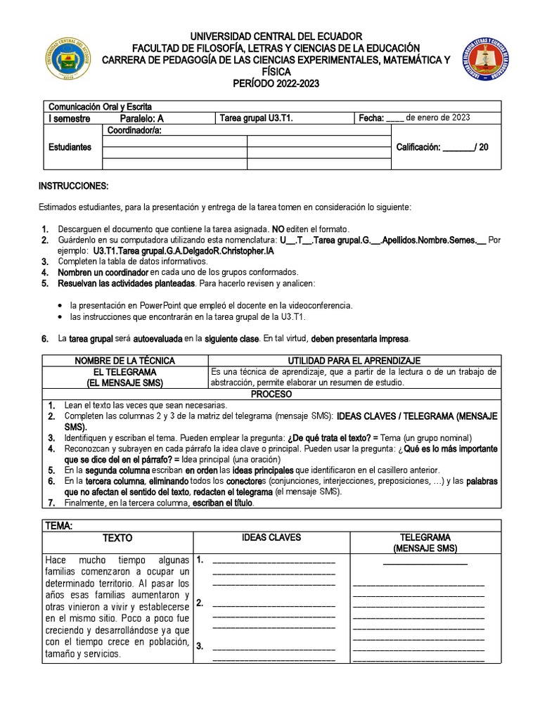 U3.t1. I A Tarea Grupal El Telegrama | PDF | Cognición | Aprendizaje