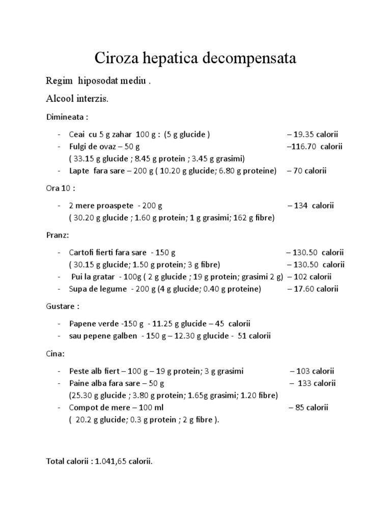 Meniu Ciroza Hepatice Decompensata | PDF
