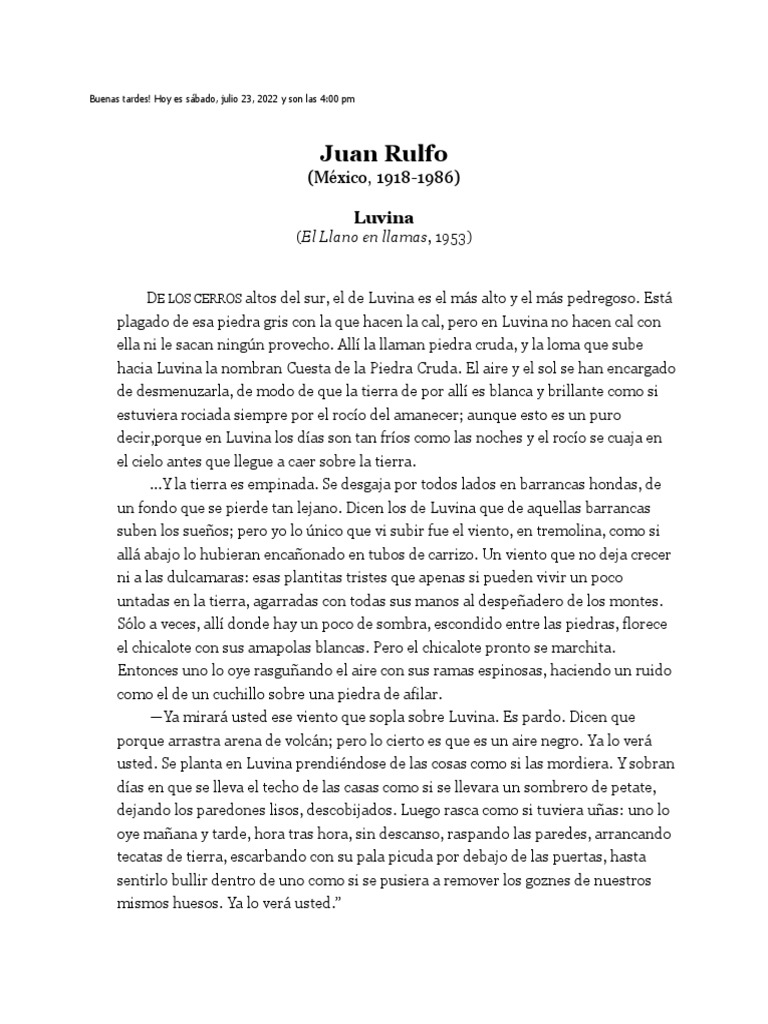 Luvina Juan Rulfo Libro | PDF