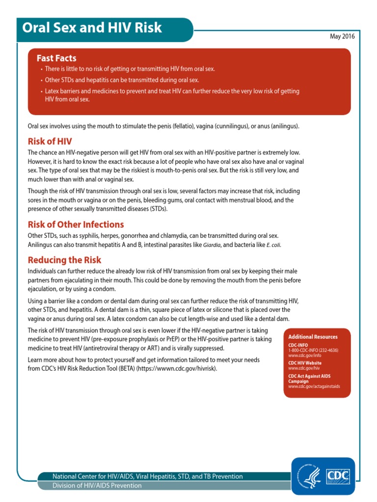 CDC Hiv Oral Sex Fact Sheet | PDF | Oral Sex | Sexually Transmitted ...