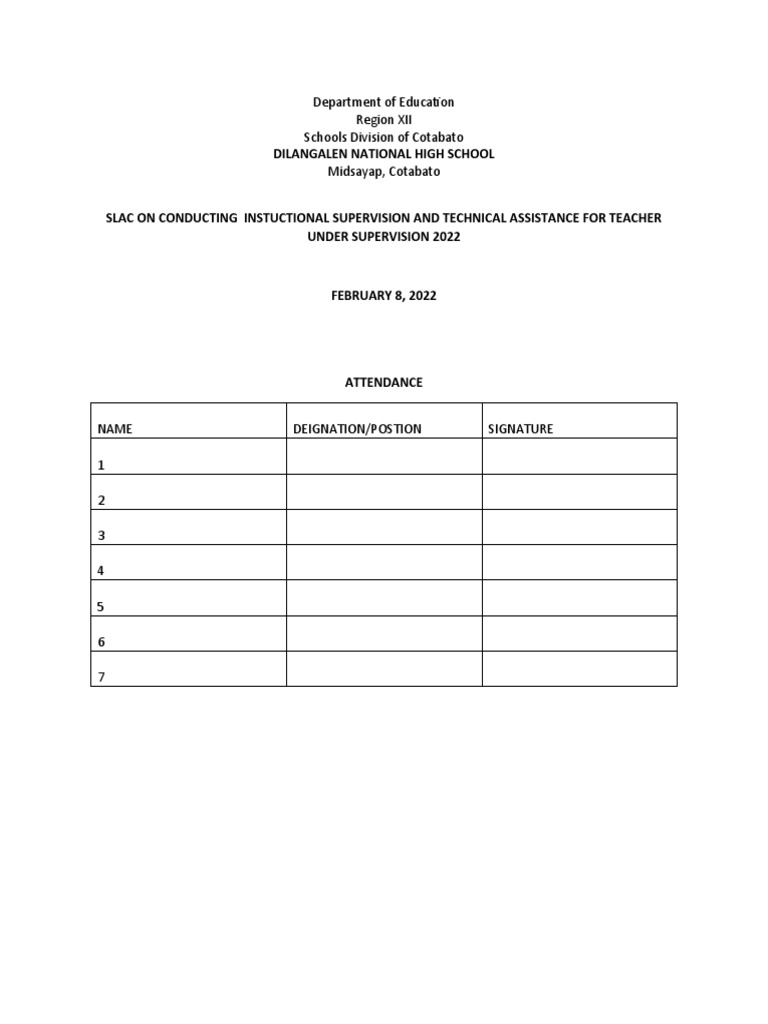 Slac Attendance | PDF