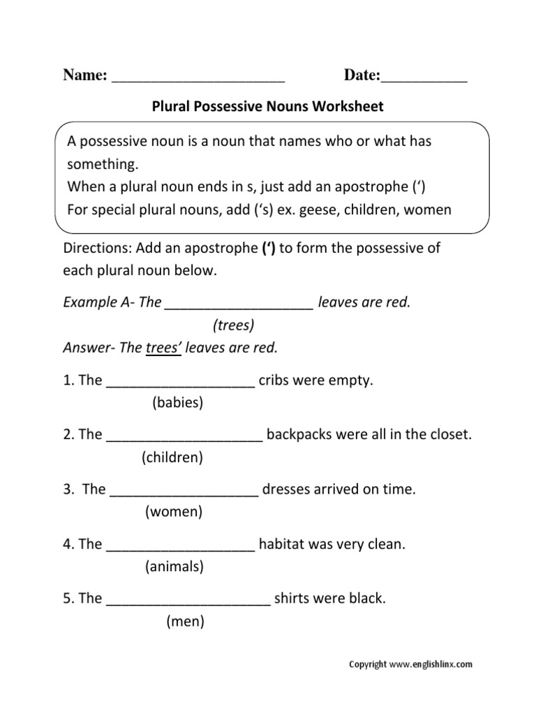 Plural Possessive Nouns Worksheet | PDF | Foreign Language Studies