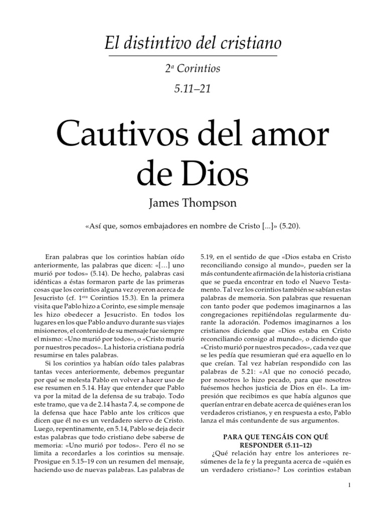 Cautivos Del Amor de Dios 2 Cor 5.11-21 | PDF | Cristo (título) | Pablo ...