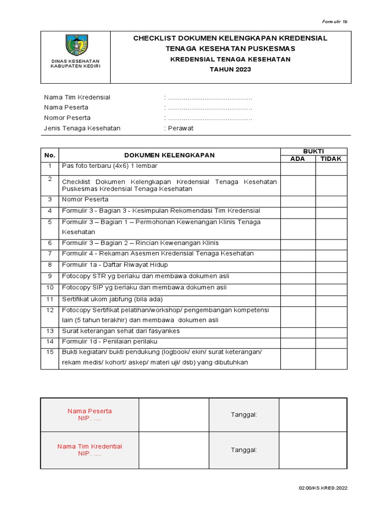 Checklist Kredensial Perawat 2023 | PDF