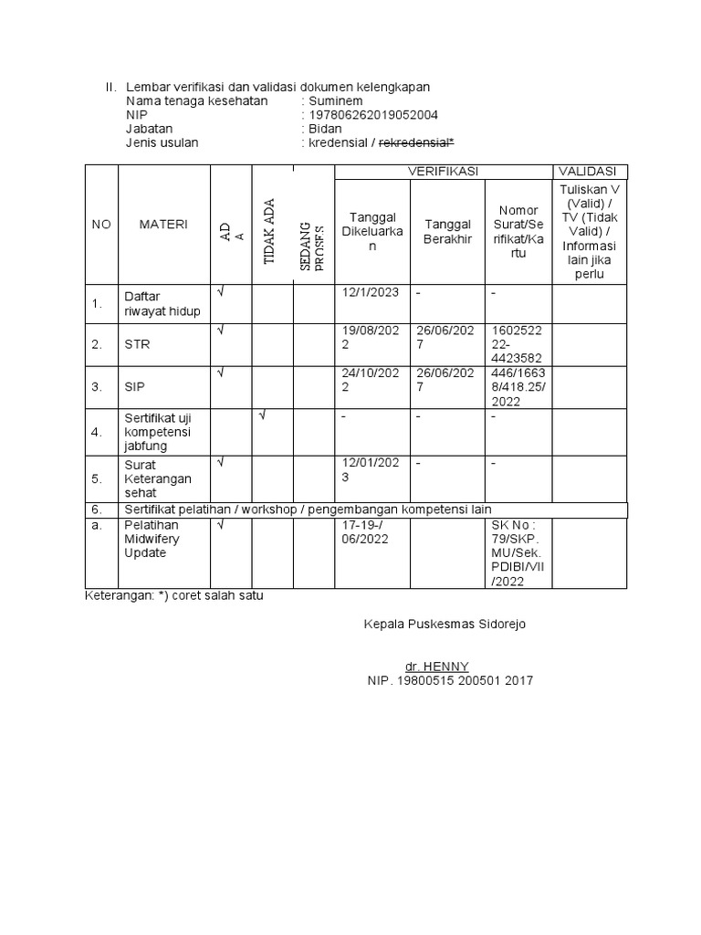 Formulir 2 - Lampiran - Lembar Verifikasi Dan Validasi Dokumen ... Formulir 2 - Lampiran - Lembar Verifikasi Dan Validasi Dokumen ...